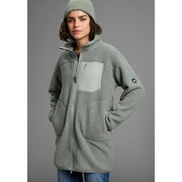 Polarino Fleecejacke Teddy Fleece Jacke, Oversize grau-grün 32/34 32/34 Sherpa Fleece, Atmungsaktives und schnell trocknendes Material für aktive Tage