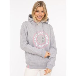 Zwillingsherz Hoodie »"Dog Love"« mit gesticktem Dackel-Motiv, Schriftzug, Kordelzug, Rippenbündchen Hellgrau S/M S/M Kapuzensweater von Zwillingsherz