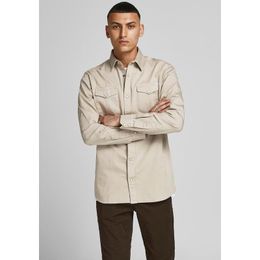 Jack & Jones Jack & Jones Damen Jeanshemd &raquo;JJESHERIDAN im Workwear-Stil mit robuster Baumwollqualit&auml;t&laquo; unifarben, modisch, slim fit, Baumwolle, Hemdkragen beige 