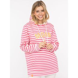 Zwillingsherz Damen Kapuzensweatshirt &raquo;"Streifen Moin"&laquo;, gestreift, gro&szlig;e "MOIN"- und Anker -Stickerei, Tasche vorne S/M