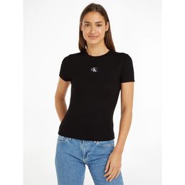 Calvin Klein Jeans T-Shirt »WOVEN LABEL RIB BABY TEE« mit Logopatch Ck Black XXL (42) XXL (42) Shirt von Calvin Klein Jeans Womanswear