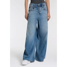 High-waist-Jeans Herrlicher "Shyra Palazzo Denim Comfort", Damen, Gr. 33, N-Gr, beamed, Denim/Jeans, Obermaterial: 98% Baumwolle, 2% Elasthan, loose fit normal, Jeans High-Waist-Jeans, Wide Fit, extra viel Beinweite