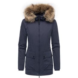 Kurzmantel Ragwear "Monadetta Warm", Damen, Gr. S (36), navy, Obermaterial: 74% Baumwolle, 26% Nylon; Innenfutter: 100% Polyester; Wattierung: 100% Polyester, Basic, figurumspielend Po-bedeckend, hoch geschlossener Ausschnitt, &Auml;rmel ohne &Auml;rmelschlitz elastischer Bund krempelbar, M&auml;ntel Kurzmantel, Kurzer Wintermantel mit Kunstfellbesatz