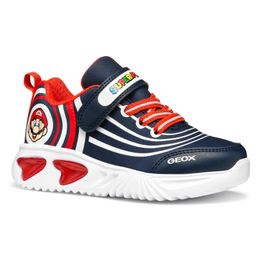 Sneaker Geox "J ASSISTER BOY Blinkschuh", Kinder, Gr. 34, blau (navy, rot), Synthetik, Textil, Sportlich, Schuhe, Sneaker, Klettschuh, Retro Sneaker mit Super Mario Motiv