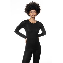 Langarmshirt Mey "Wool Love", Damen, Gr. XXL/XXXL, schwarz, Feinstrick, Obermaterial: 70% Schurwolle, 30% Seide, unifarben, figurbetont h&uuml;ftbedeckend, Rundhals, gerader Abschluss, Shirts Langarmshirt, schmale Passform, Langarm, Rundhals-Ausschnitt, Merino-Schurwolle