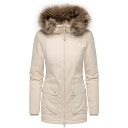 Kurzmantel Ragwear "Monadetta Warm", Damen, Gr. L (40), beige (ecru), Obermaterial: 74% Baumwolle, 26% Nylon; Innenfutter: 100% Polyester; Wattierung: 100% Polyester, Basic, figurumspielend Po-bedeckend, hoch geschlossener Ausschnitt, Ärmel ohne Ärmelschlitz elastischer Bund krempelbar, Mäntel Kurzmantel, Kurzer Wintermantel mit Kunstfellbesatz