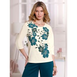 WITT Damen 3/4-Arm-Shirt mit platziertem Blumenprint, champagner-petrol-bedruckt, Größe 46