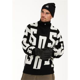 Strickpullover SOS "Verbier", Herren, Gr. S, schwarz-weiß (schwarz, weiß), 50% Wolle, Kunstfaser, mehrfarbig, normal, ohne Ausschnitt, Pullover, mit praktischer Reißverschlussleiste