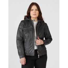 Lederjacke Maze "42021318", Damen, Gr. 54, grau (anthra), Obermaterial: 100% Lammleder; Futter: 100% Baumwolle; &Auml;rmelfutter: 100% Polyester; Kapuze: 55% Baumwolle, 45% Polyester, Jacken