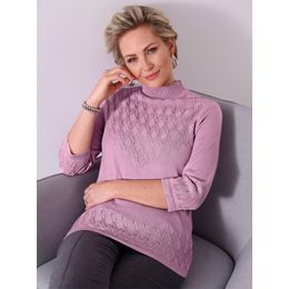 WITT Damen Stehkragenpullover mit Stickmuster, vorne, rosé, Größe 38