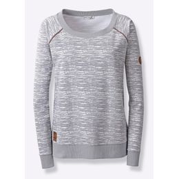 WITT Damen Sweatshirt mit Kontrast-Abschl&uuml;ssen, steingrau-ecru-bedruckt, Gr&ouml;&szlig;e 50