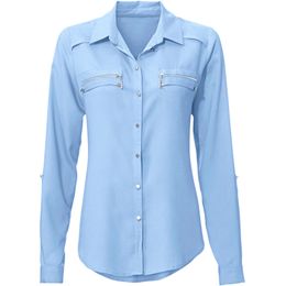 Heine Witt Damen Langarm-Bluse mit Zierrei&szlig;verschl&uuml;ssen, hellblau, Gr&ouml;&szlig;e 44