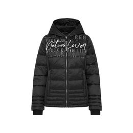 SOCCX Kurze Steppjacke im Materialmix mit Kapuze Damen Größe XXXL schwarz Winterjacke