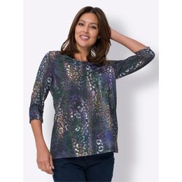 WITT Damen Longshirt im Animal-Print, moos-royalblau-bedruckt, Gr&ouml;&szlig;e 40