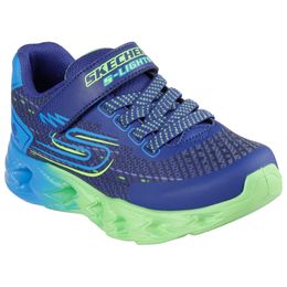 Sneaker Skechers "VORTEX 2.0", Mädchen, Gr. 28, blau (navy, blau, limette), Lederimitat, Textil, kontrastfarbene Details, Schuhe Sneaker, Blinkschuh mit Klettverschluss, Größenschablone zum Download
