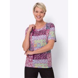 WITT Damen Kurzarmshirt mit Patchwork-Druck, pink-zitrone-bedruckt, Größe 52