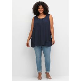 sheego Damen 2-in-1-Top aus Chiffon und Jersey, tiefblau, Gr&ouml;&szlig;e 48