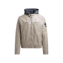CAMP DAVID Jacke aus Kunstleder mit abknöpfbarer Sweatkapuze Herren Größe S beige