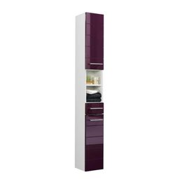 Pharao24.de Hochschrank für Bad Aubergine Hochglanz