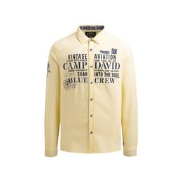 CAMP DAVID Jacquard-Langarmhemd mit Artworks Herren Größe 4XL gelb
