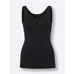 w&auml;schepur w&auml;schepur Damen Achselhemd mit Batist-Motiv, schwarz, Gr&ouml;&szlig;e 48