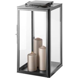 Kerzenlaterne Fink "SEVILLA", grau (grau, schwarz), B:30cm H:58cm T:30cm, Edelstahl, Glas, Kerzenhalter, Kerzenhalter, schwarz pulverbeschichtet, mit grauer Nylonkordel