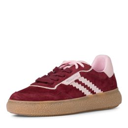 Plateausneaker Tamaris, Damen, Gr. 36, rot (rot kombiniert), Lederimitat, Veloursleder, unifarben mit Farbeinsatz, Schuhe, Freizeitschuh, Halbschuh, Schnürschuh mit Kontrastbesatz