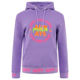 Hoodie Zwillingsherz ""Always Positive"", Damen, Gr. SM (S/M), lila, angeraute Sweatware, Obermaterial: 50% Baumwolle, 50% Polyester, unifarben, normal normal, ohne Ausschnitt, angesetztes B&uuml;ndchen, Sweatshirts Hoodie, Kapuze, Stickerei, Fronttasche, B&uuml;ndchen-Schriftzug, Langarm