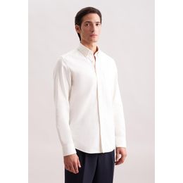 Flanellhemd Seidensticker, Herren, Gr. S (38), normale Ärmellängen, beige (ecru), 100% Baumwolle, unifarben, slim fit, 2-Knopf-Manschette, Hemden, Slim 1/1 Button-Down-Kragen Uni