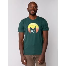 wat? Apparel T-Shirt Sunset Cat in Dunkelgrün | Gr.: 52