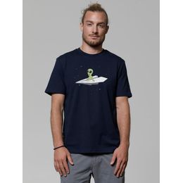 wat? Apparel T-Shirt Alien on a paper plane in Dunkelblau | Gr.: 50