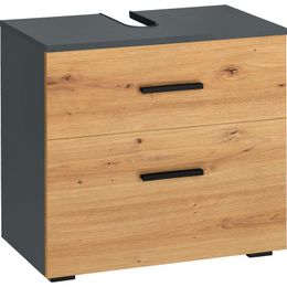 Inosign Waschbeckenunterschrank &raquo;Skara&laquo; mit Klappe und Schubkasten, schwarze Griffe, Breite 60 cm, H&ouml;he 55 cm grau Spanplatte