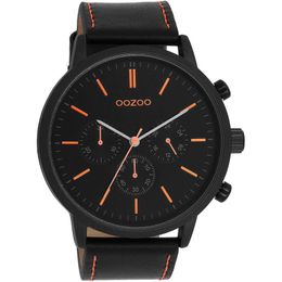 Oozoo Quarzuhr Armbanduhr, Herrenuhr, Lederarmband, Chrono-Look schwarz-schwarz Modische Armbanduhr für Herren im Chrono-Look