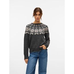 Véro Moda VERO MODA Strickpullover »VMSIMONE LS NORDIC PULLOVER GA REP BOO« Dark Grey Melange Detail:W. BIRCH + ROSE E/FLOWER OPT L L Pullover von Vero Moda