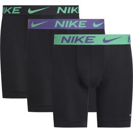 NIKE UNDERWEAR Boxer »BOXER BRIEF LONG 3PK« Packung, 3er-Pack, mit Elastikbund mit Nike Logo-Schriftzug BLK GRN SHCK/WILD VLET/BLK TXTRD WB M M...