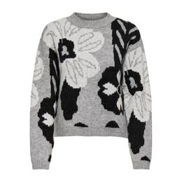 Only Rundhalspullover »ONLJADE FLOWER LS O-NECK PULL EX KNT« Light Grey Melange Detail:White/Black Flowers S S Pullover von Only