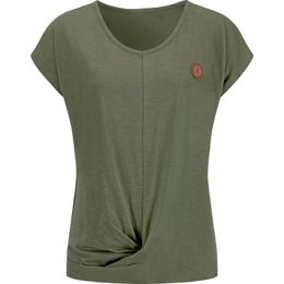 Damen Kurzarmshirt Saum in Knoten-Optik khaki, Gr&ouml;&szlig;e 36