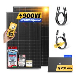 Balkonkraftwerk 900W/800W Solaranlage mit Solakon ONE Speicher Steckerfertig WIFI Komplettset Photovoltaik Anlage 800W, Kabell&auml;nge: 10m