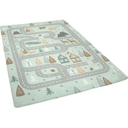 Kinderteppich Paco Home "Chicos 550", blau (türkis), B:155cm H:2mm L:230cm, Polyester, Teppiche, Flachgewebe, Straßen-Spiel-Teppich, Kinderzimmer
