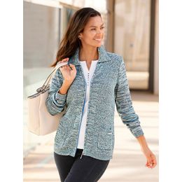Strickjacke Casual Looks, Damen, Gr. 36, blau (blaugr&uuml;n, himmelblau, meliert), 65% Polyacryl, 35% Baumwolle, gemustert, mehrfarbig, meliert, Strickjacken Strickjacke