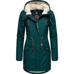 Wintermantel Ragwear "Elsie", Damen, Gr. M (38), grau (graugr&uuml;n), Au&szlig;enmaterial: 65% Polyester, 35% Baumwolle; Innenfutter: 100% Polyester; Wattierung: 100% Polyester, tailliert ca. Mitte Oberschenkel, &Auml;rmel ohne &Auml;rmelschlitz Rippstrickb&uuml;ndchen mit Daumenl&ouml;chern, M&auml;ntel Wintermantel, stylischer Winterparka mit Kapuze und Teddyfleece, Topseller