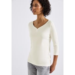 3/4-Arm-Shirt Street One, Damen, Gr. 40, wei&szlig; (sanftes wei&szlig;), Jersey, Obermaterial: 50% Baumwolle, 50% Modal, unifarben, regular fit normal, V-Ausschnitt, gerader Abschluss, Shirts 3/4-Arm-Shirt, mit Knopfdetail