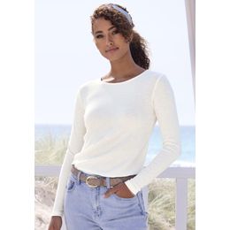 Langarmshirt Vivance "mit modischer Rippstruktur", Damen, Gr. 40/42, beige (creme), Rippware, Obermaterial: 63% Polyester (REPREVE), 34% Viskose, 3% Elasthan, Strukturmuster, unifarben, Basic, figurumspielend, Rundhals, Shirts Langarmshirt, aus weichflie&szlig;ender Qualit&auml;t mit Viskose
