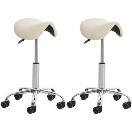 2er Set Arbeitshocker HLO-CP130 Kunstleder ~ creme