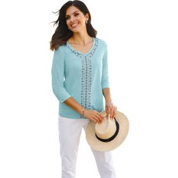Damen 3/4-Arm-Shirt mit Ethno-Druck aquamarin-camel, Gr&ouml;&szlig;e 40