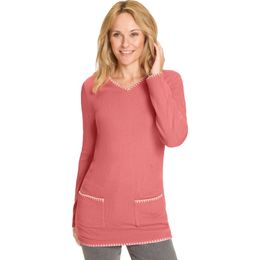 Damen Longpullover kontrastfarbigen Ripp-Blenden flamingo, Gr&ouml;&szlig;e 52