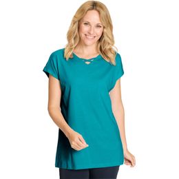 Damen Longshirt mit Zierb&auml;ndern am Ausschnitt t&uuml;rkis, Gr&ouml;&szlig;e 54