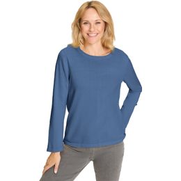 Damen 3/4-Arm-Pullover aus reiner Baumwolle mittelblau, Gr&ouml;&szlig;e 42