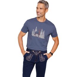 Herren Kurzarmshirt mit platziertem Hirsch-Druck rauchblau, Gr&ouml;&szlig;e 48/50