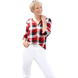Damen Karobluse Mit Krempel&auml;rmeln rot-marine-kariert, Gr&ouml;&szlig;e 54